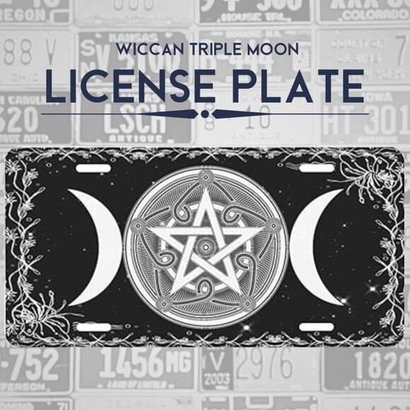Accents | Wiccan Triple Moon Pentagram Black White Wicca Pagan License ...